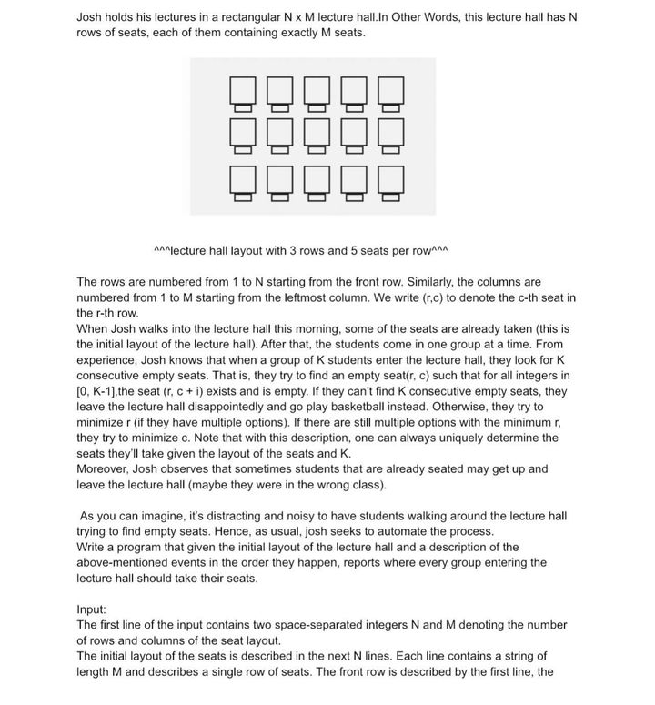 Solved Josh holds his lectures in a rectangular N×M lecture | Chegg.com