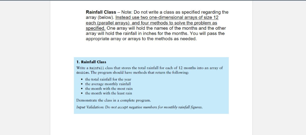 Solved Rainfall Class - Note: Do not write a class as | Chegg.com