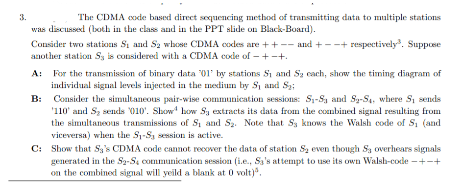 Solved 3. The CDMA code based direct sequencing method of | Chegg.com