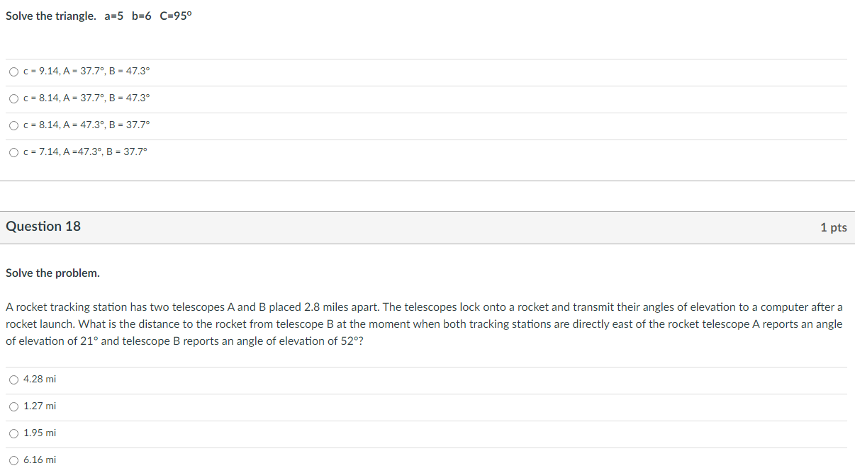 Solved Solve the triangle. a=5b=6C=95∘ | Chegg.com