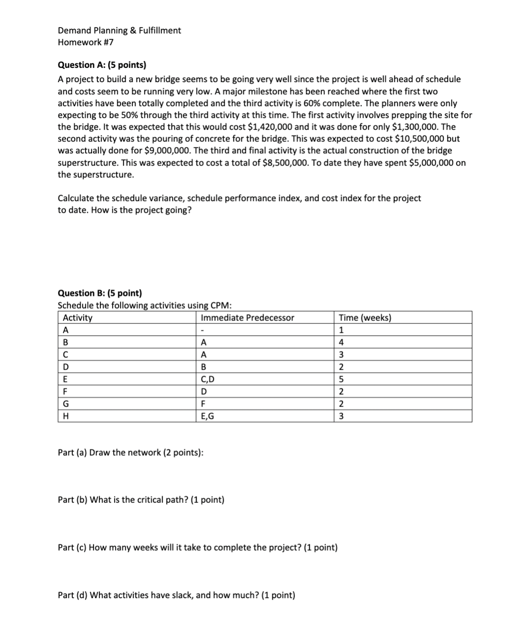 Solved QUESTION A: A project to build a new bridge seems to | Chegg.com