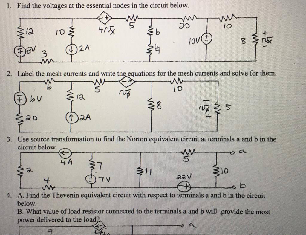 Solved 1. Find the voltages at the essential nodes in the | Chegg.com