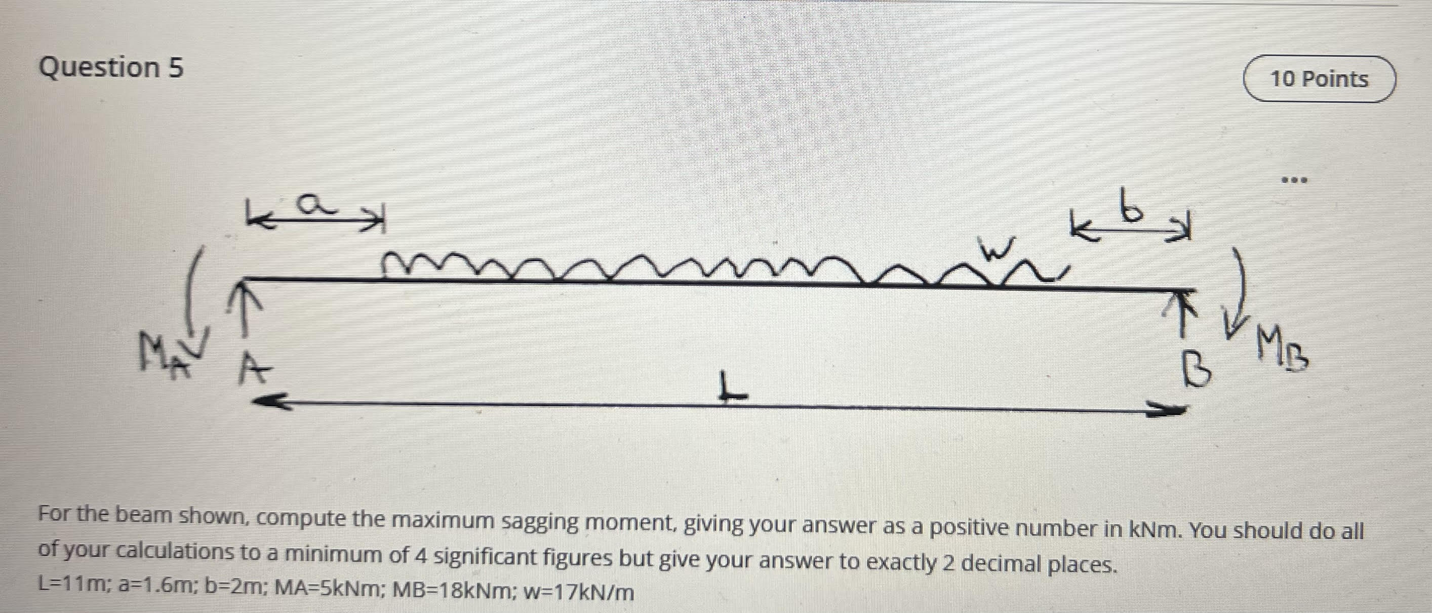 Solved Question 5 For the beam shown, compute the maximum | Chegg.com