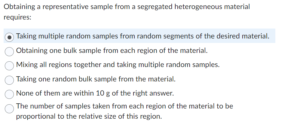 Solved Obtaining a representative sample from a segregated | Chegg.com