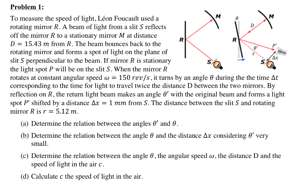 Solved Problem 1: To measure the speed of light, Léon | Chegg.com