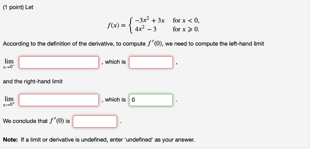Solved (1 point) Let -3x2 +3x forx Solved (1 point) Let -3x2 +3x forx