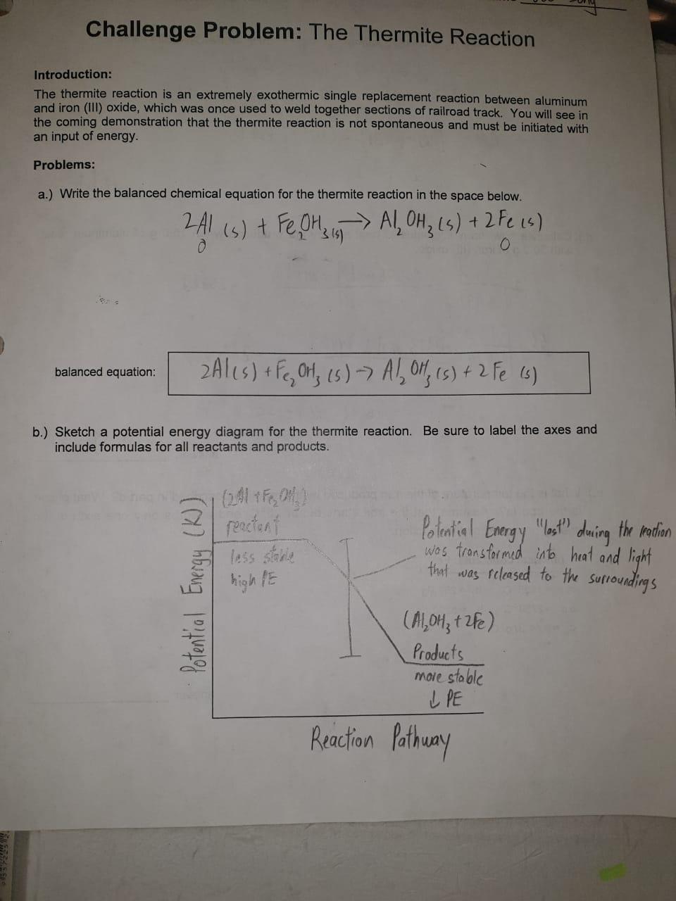 Solved Challenge Problem The Thermite Reaction