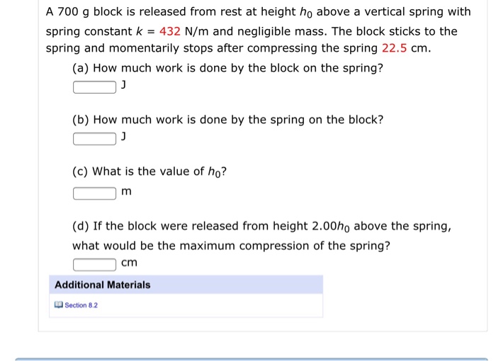 Solved A 700 g block is released from rest at height ho | Chegg.com