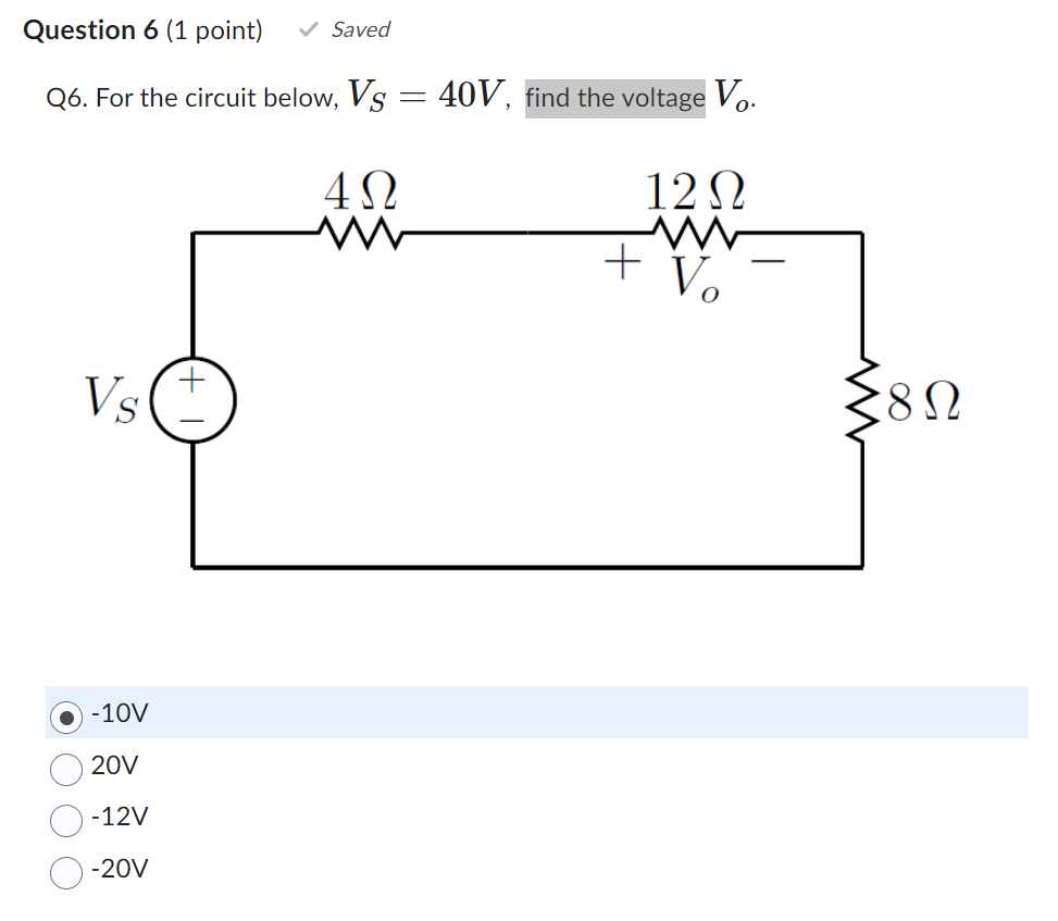 Solved Q6. For the circuit below, Vs = 40V, find the | Chegg.com
