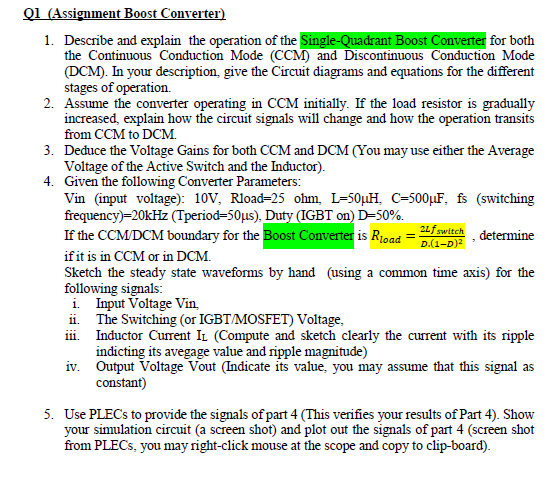 Solved 1 (Assignment Boost Converter) 1. Describe and | Chegg.com
