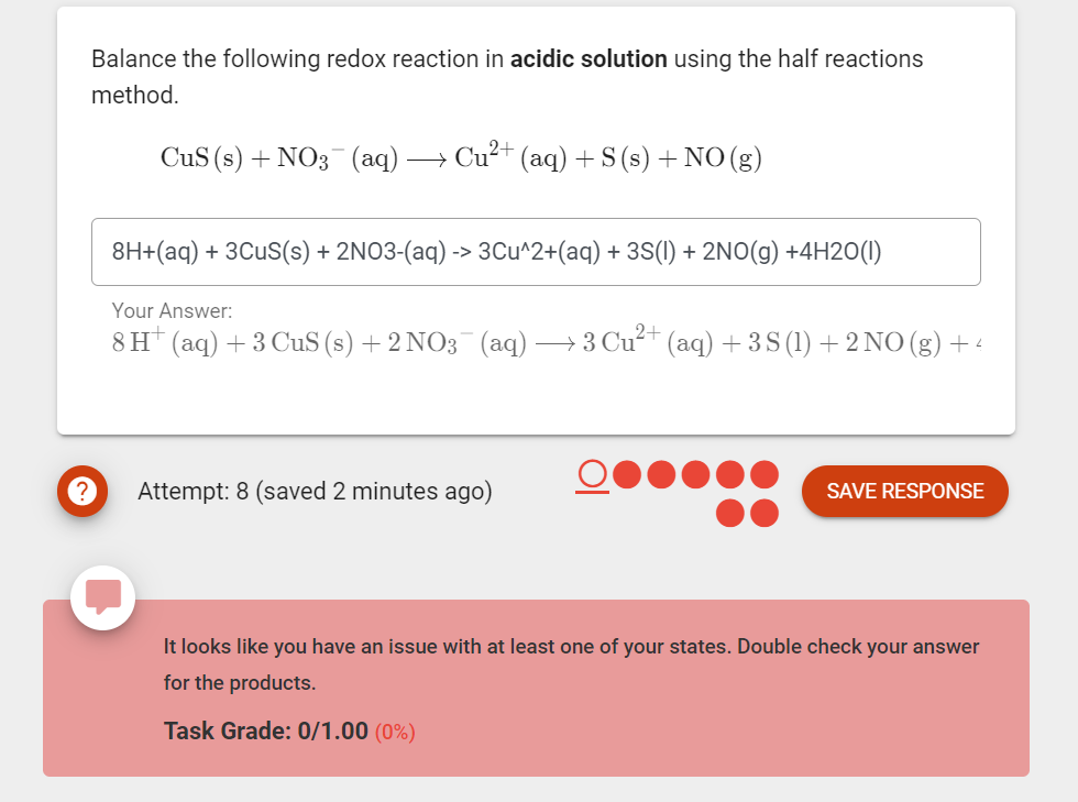 Solved Balance the following redox reaction in acidic | Chegg.com