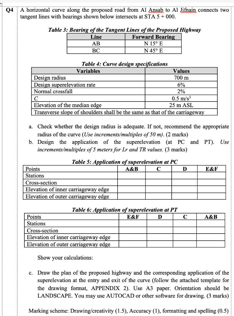 Solved Q4 A horizontal curve along the proposed road from Al | Chegg.com