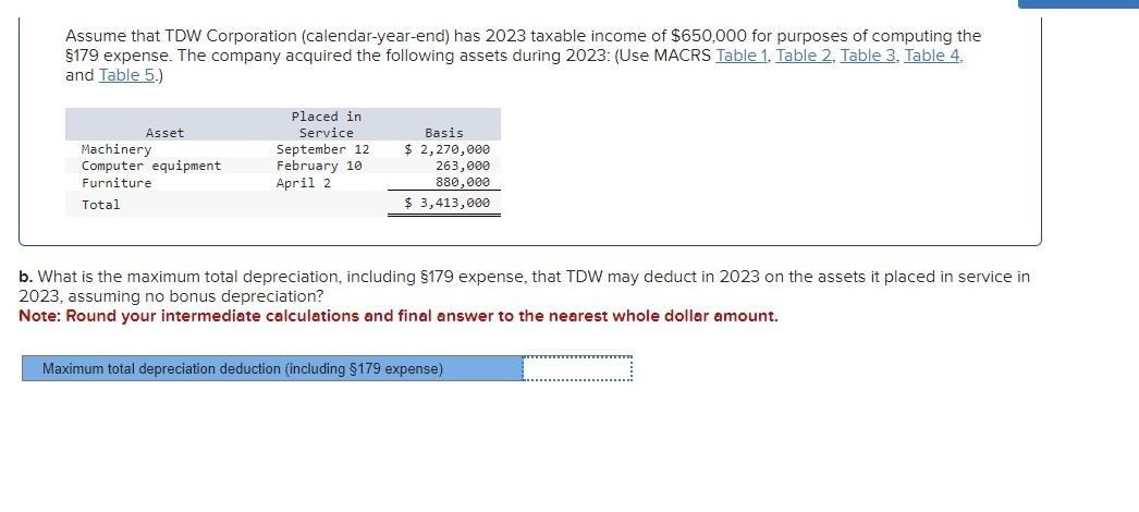 Assume that TDW Corporation (calendar-year-end) has | Chegg.com