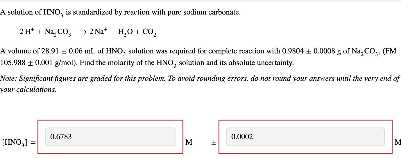 Solved A solution of HNO3 is standardized by reaction with | Chegg.com