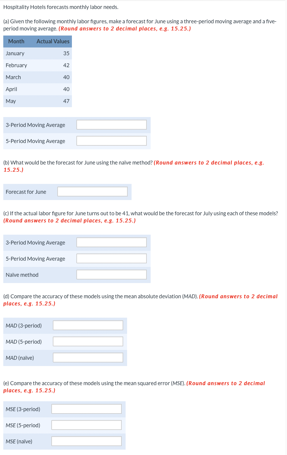 Solved Hospitality Hotels forecasts monthly labor needs. (a) | Chegg.com