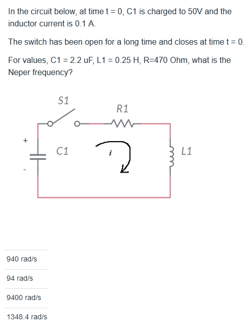 Solved In the circuit below, at time t=0,C1 is charged to 50 | Chegg.com