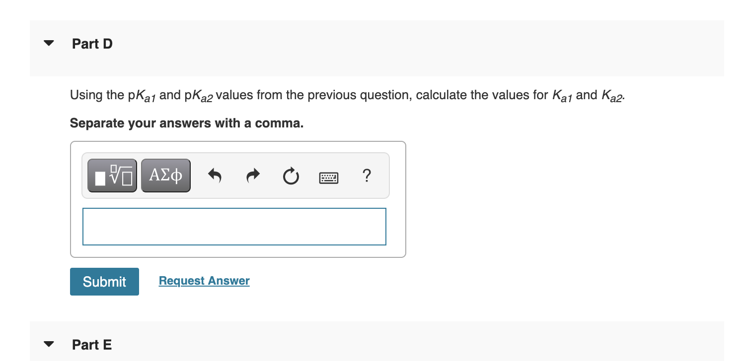 Part D Using the pka and pka2 values from the | Chegg.com