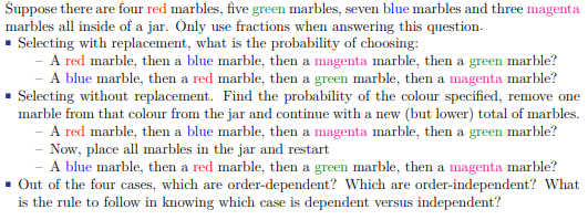 Solved Suppose there are four red marbles, five green | Chegg.com