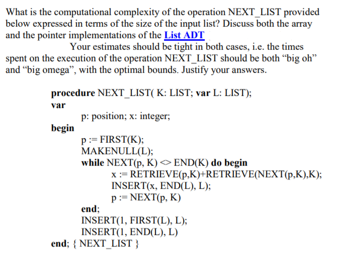 Solved What is the computational complexity of the operation | Chegg.com