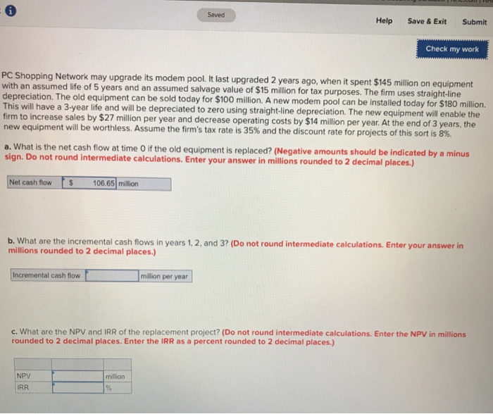 Solved Saved Help Save & Exit Submit Check my work PC | Chegg.com