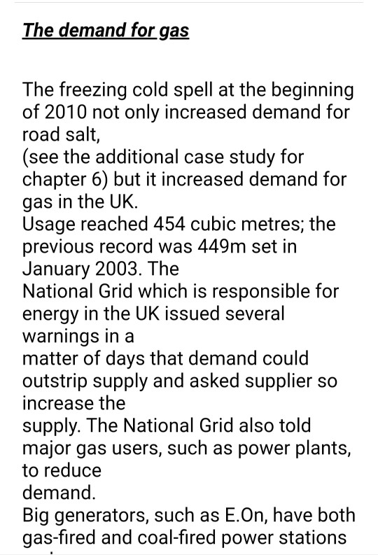 Solved The demand for gas The freezing cold spell at the | Chegg.com