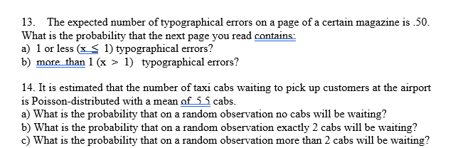 Solved 13. The expected number of typographical errors on a | Chegg.com