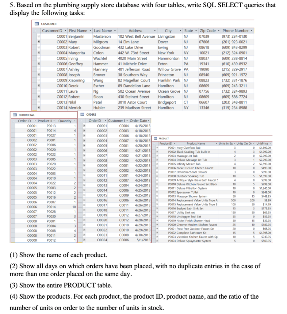 Solved Based on the plumbing supply store database with | Chegg.com