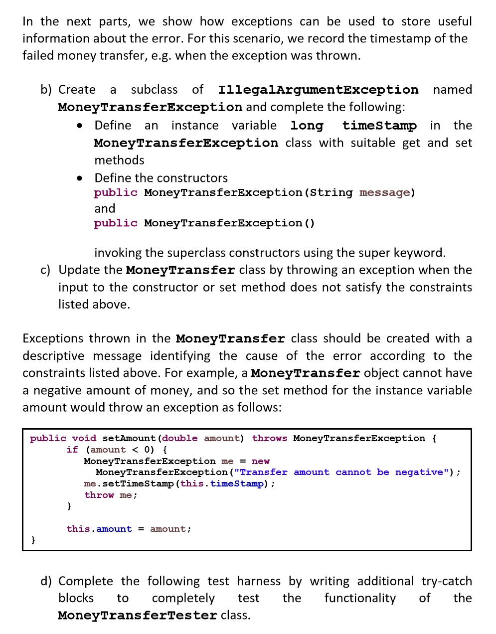Solved Exercise 4: The Money Transfer Class . a) Construct a | Chegg.com