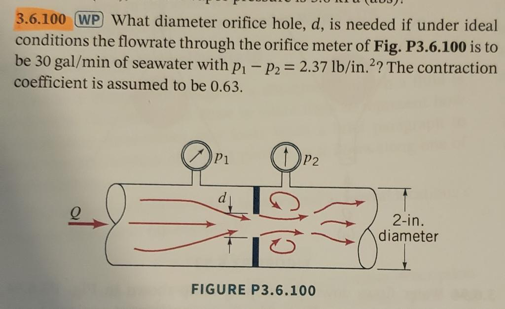 Solved 3.6.100 WP What diameter orifice hole, d, is needed | Chegg.com