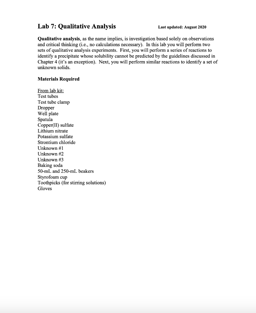 Lab 7: Qualitative Analysis Last updated: August 2020 | Chegg.com