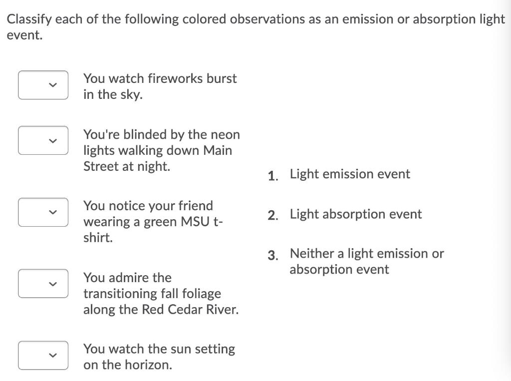 Solved Classify each of the following colored observations | Chegg.com