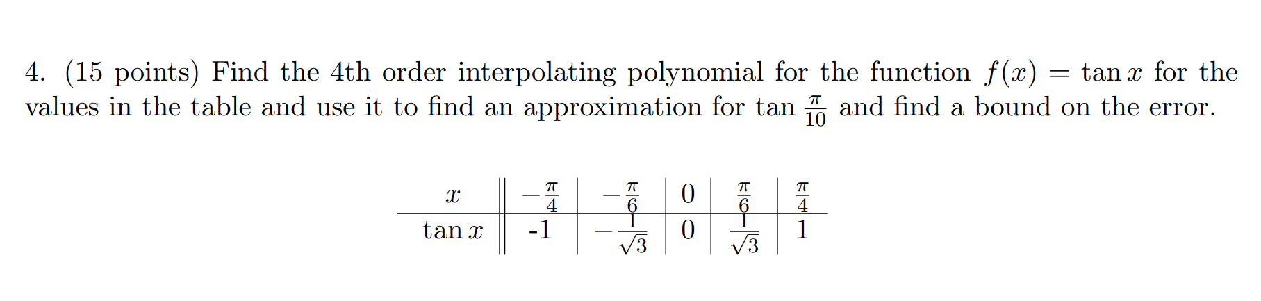 Solved 4. (15 points) Find the 4th order interpolating | Chegg.com