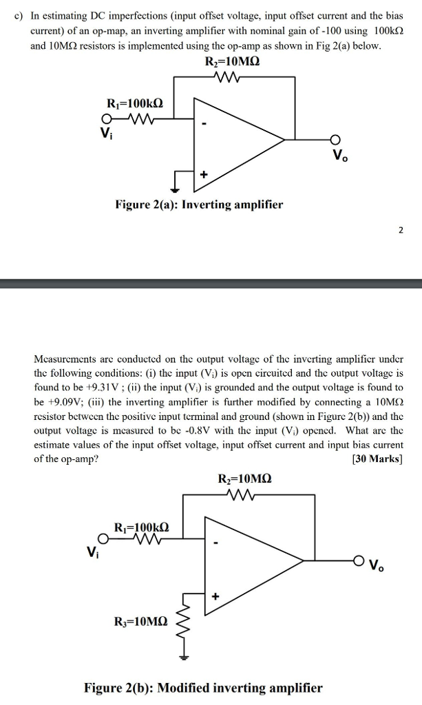 Solved c) In estimating DC imperfections (input offset | Chegg.com