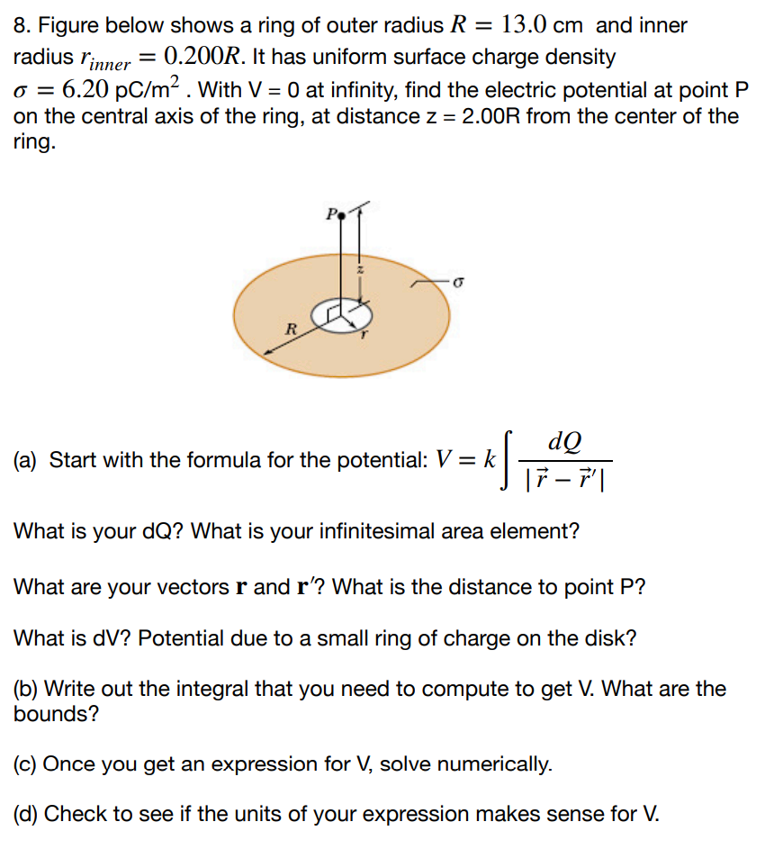 Solved 8. Figure below shows a ring of outer radius R=13.0 | Chegg.com
