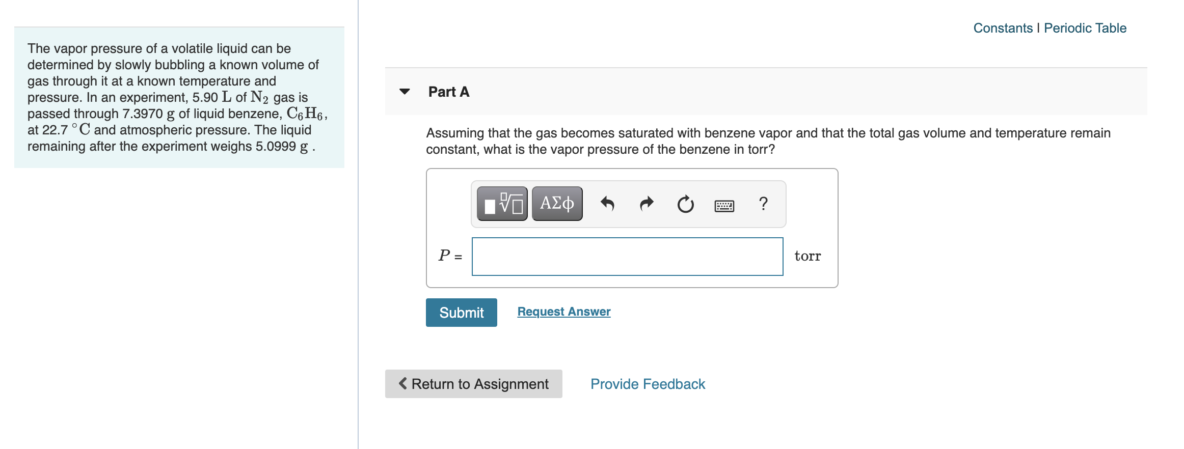 Solved Constants | Periodic Table Part A The vapor pressure | Chegg.com