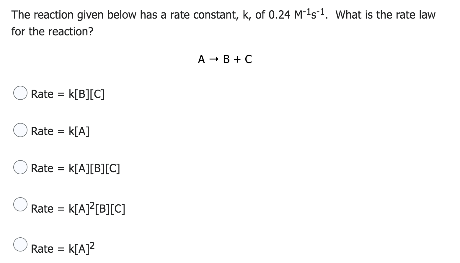Solved The reaction given below has a rate constant, k, of | Chegg.com