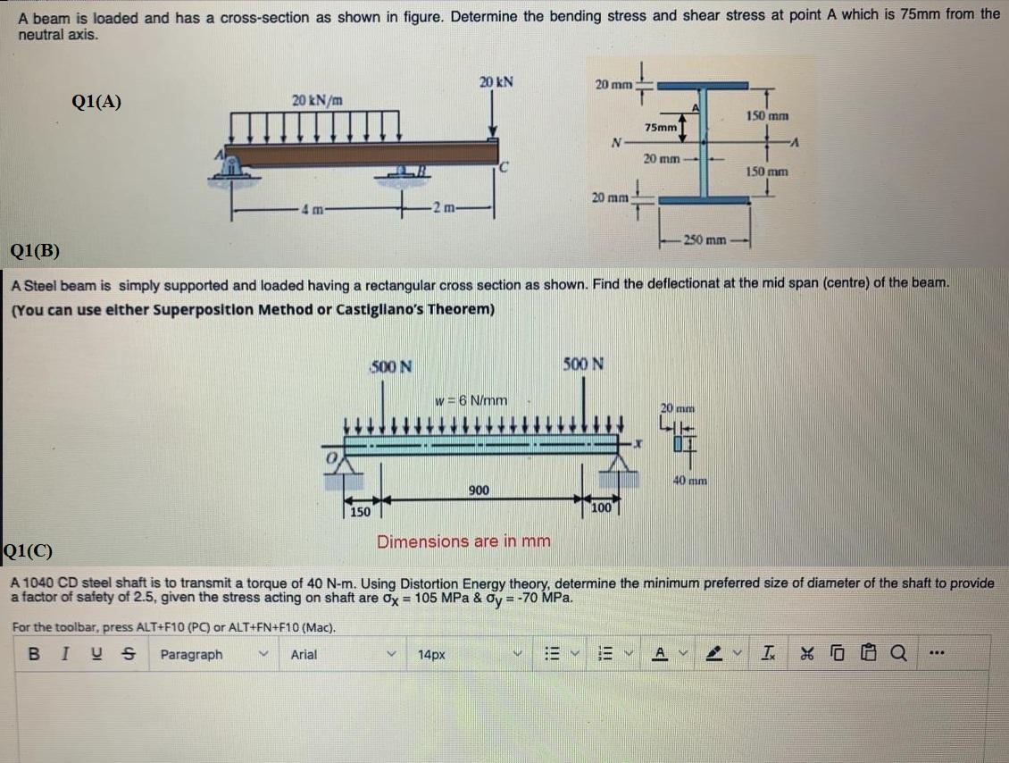 Solved A beam is loaded and has a cross-section as shown in | Chegg.com