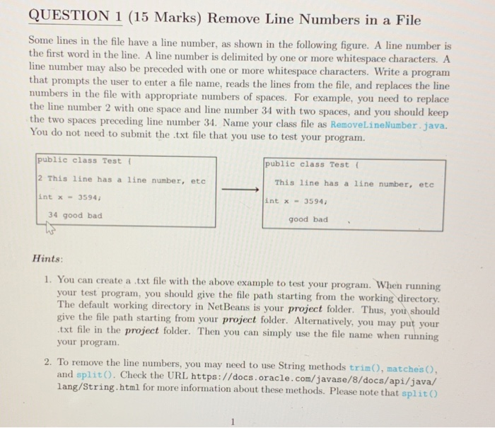 Solved Question 1 15 Marks Remove Line Numbers File Lines File Line 8066