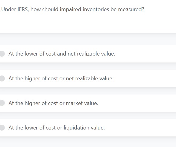 Solved Under IFRS, how should impaired inventories be | Chegg.com