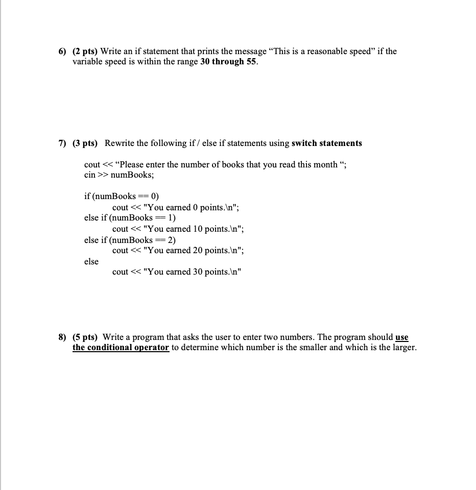 Solved 6 2 Pts Write An If Statement That Prints The