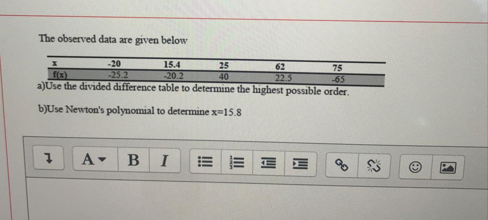 Solved The observed data are given below -20 15.4 25 62 75 | Chegg.com