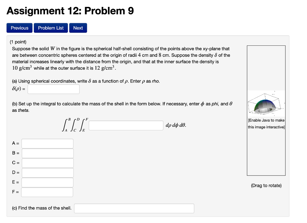 Solved Assignment 12: Problem 9 Previous Problem List Next | Chegg.com
