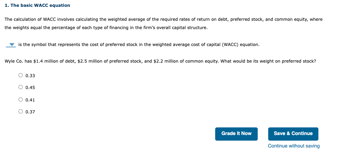 Solved 1. The basic WACC equation The calculation of WACC | Chegg.com