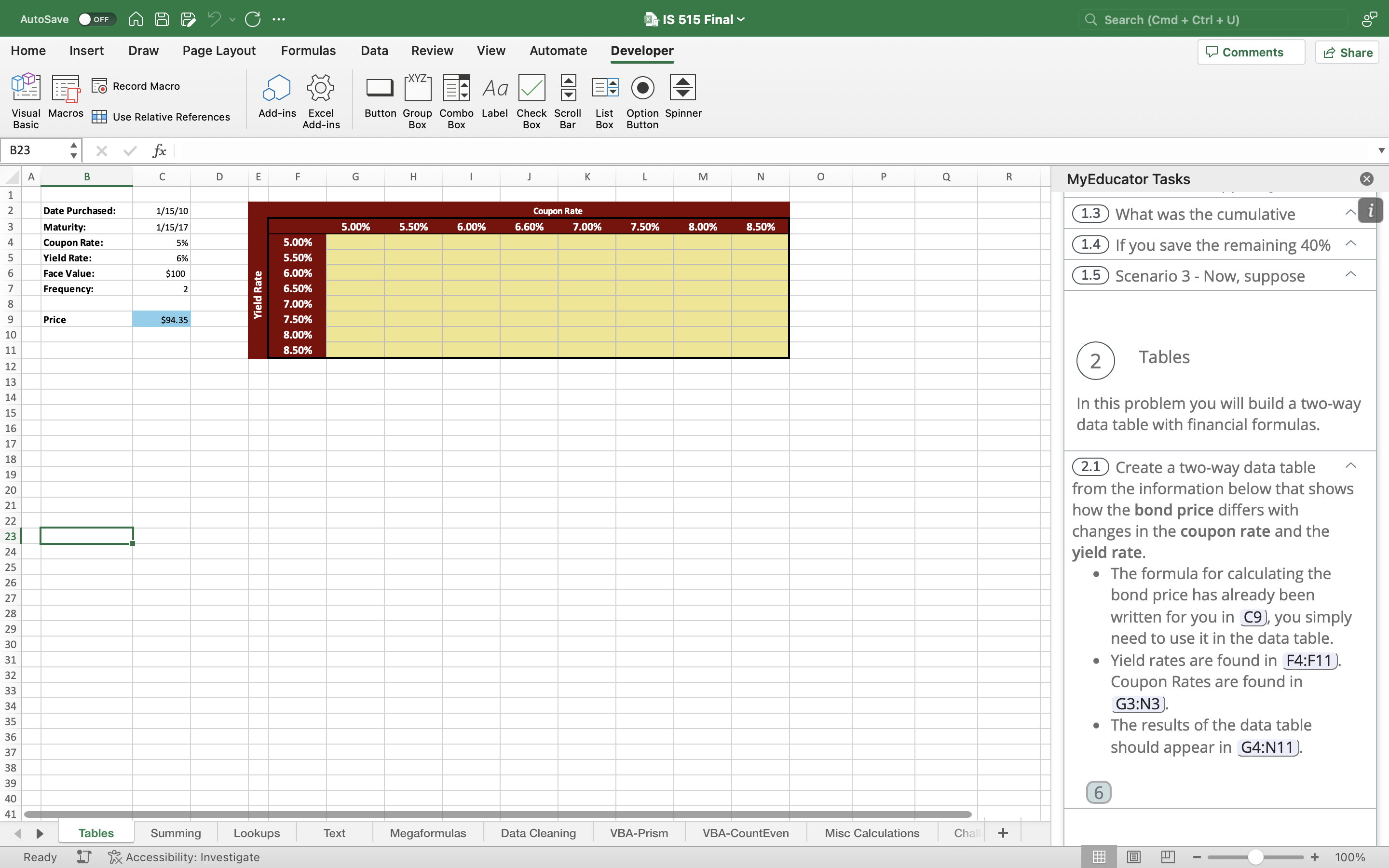 2.1 Create a two-way data table from the information | Chegg.com