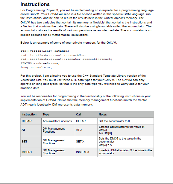 Instructions For Programming Project 3. you will be | Chegg.com