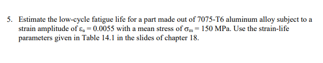 Solved 5. Estimate the low-cycle fatigue life for a part | Chegg.com