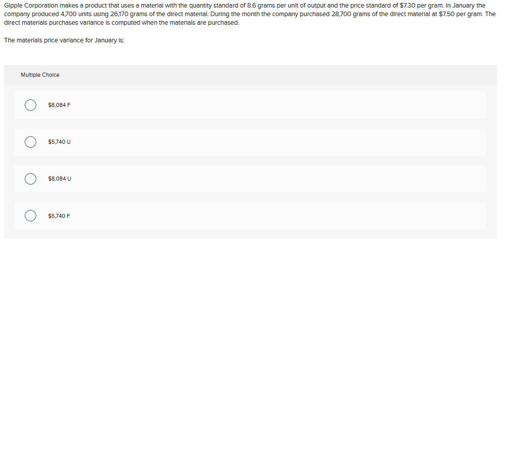Solved Gipple Corporation makes a product that uses a | Chegg.com