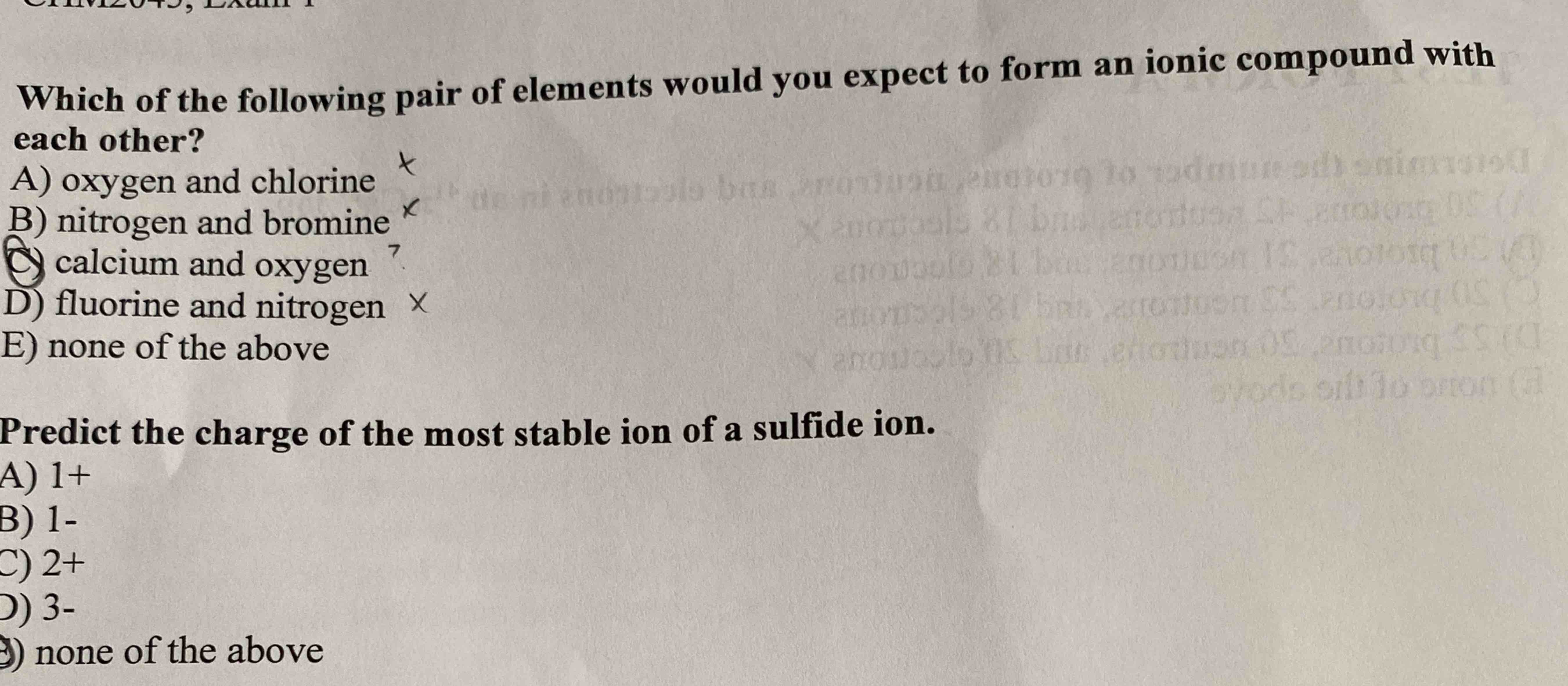 Solved Which of the following pair of elements would you | Chegg.com