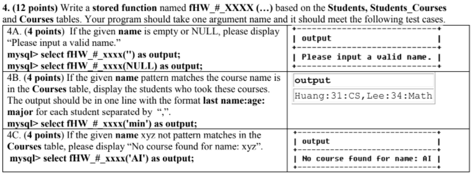 Solved 4. (12 points) Write a stored function named | Chegg.com