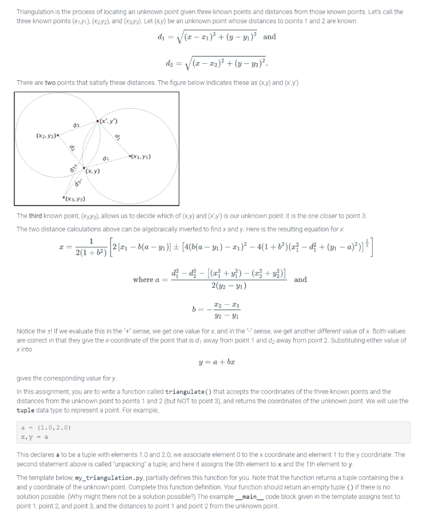Solved from math import sqrt def triangulate ( point1, | Chegg.com